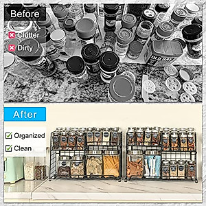 Stackable Wire Basket for Kitchen & Pantry, 4 Tier Countertop & Cabinet Spice Rack with Adjustable Dividers, Metal Spice Organizer Storage Basket for Spice Canned Snack Black