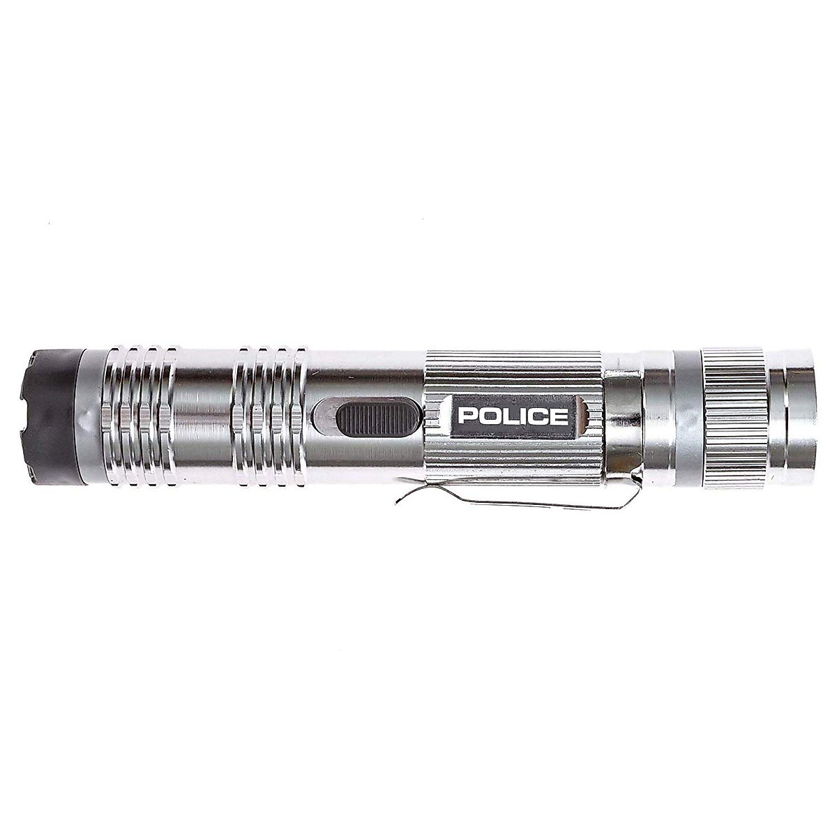 POLICE Stun Gun M12 - Aluminum Mini Rechargeable with LED Flashlight, Silver