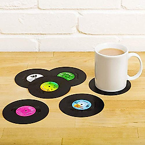 Set of 6 Cute Retro Vinyl Coasters - Funny Record Decoration Disk Furniture - Creative Drinks Equipment Music Ideas for Bar, Home, Restaurant, Apartment, Room - Mini Decor Drink Cup Stuff Holder Tool