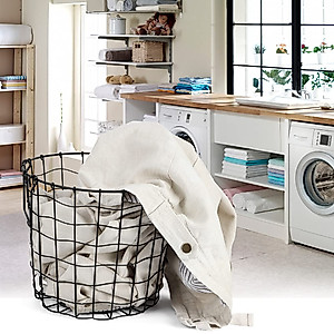 RXMORI Iron Wire Laundry Hamper, Nusery Storage Basket Bin, Bathroom Iron Dirty Clothes Laundry Basket Storage Holder Organizer, Laundry Sorter Clothes Basket Organizer