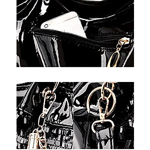 Women Patent Hobos Shiny Top-Handle Bags Chain Handbags Large Shoulder Bags for Ladies Sequin Purse (Patent BLack)