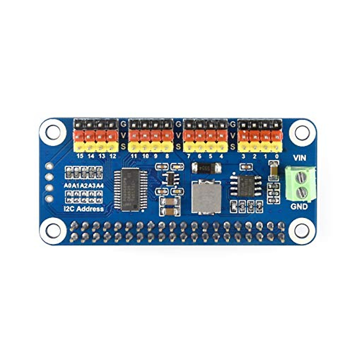waveshare Servo Driver Hat for Raspberry Pi 3B+ 3B 2B Zero WH Zero W Zero 16 Channel PWM Outputs 12 Bit Resolution I2C Interface