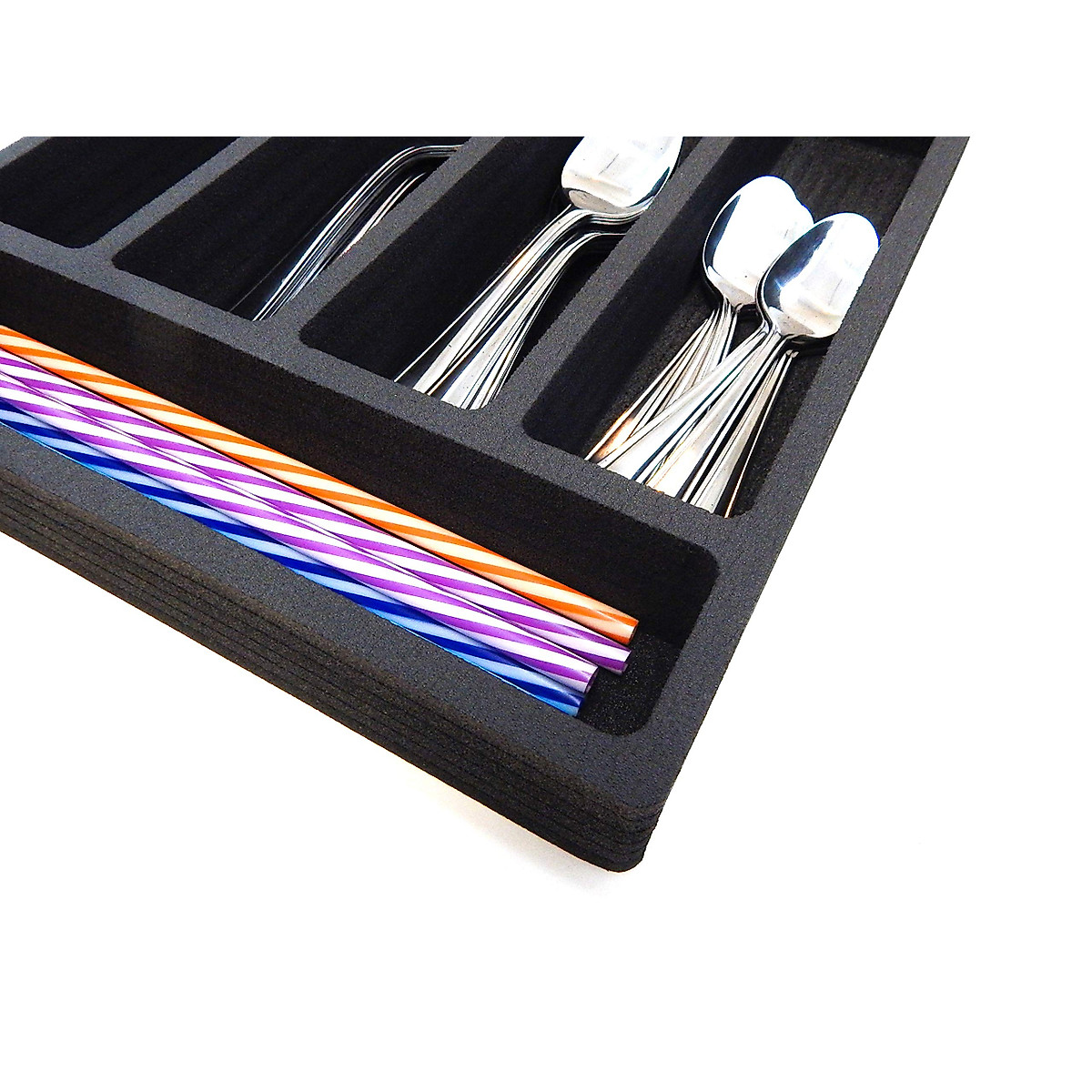 Polar Whale Flatware Silverware Drawer Organizer for Cutlery Forks Knives Spoons Serving Utensils Non-Slip Premium Waterproof Tray Insert 11 x 15 Inches 6 Slot Extra Deep Pair Set