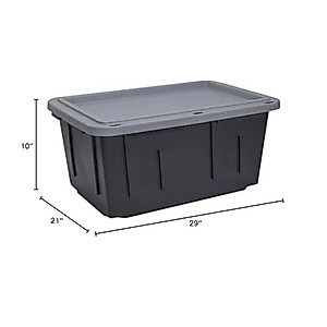 CX BLACK & YELLOW®, 27-Gallon Heavy Duty Tough Storage Container & Snap-Tight Lid, Black and Grey, (14.3”H x 20.6”W x 30.6”D), Weather-Resistant Design and Stackable Organization Tote [4 Pack]