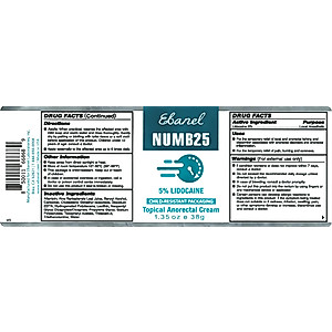 Ebanel 5% Lidocaine Numbing Cream, Pain Relief Burn Itch Numb Cream, Maximum Strength Numb25 Topical Anesthetic with Allantoin, Vitamin E for Local and Anorectal Uses, Hemorrhoid Treatment, 1.35 Oz