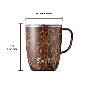 S'well Stainless Steel Mug with Handle, 12oz, Teakwood, Triple Layered Vacuum Insulated Containers Keeps Drinks Colder and Hotter for Longer, BPA Free