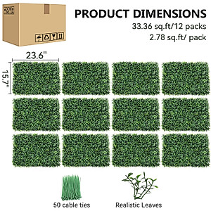 Yuego 12 Packs Grass Wall Boxwood Panels, 24" x 16" Artificial Green Topiary Hedge Plants for Privacy Fence Screen Sun Protected, Greenery Walls Backdrop for Indoor, Outdoor, Garden, Backyard Decor