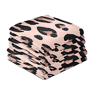 senya Pink Black Leopard Kitchen Towels 4 Pack, Absorbent Hand Towels Fast Drying Dish Cloths Tea Towel 28 x 18 in