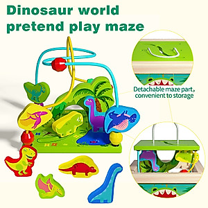 Fajiabao Wooden Baby Activity Cube 6-in-1 Montessori Toys Dinosaur Play Center Blocks Kids Bead Maze Shape Sorter Sensory Toys for Toddlers 6 12 9 18 Months 1 2 3 Year Old Boys Girls Birthday Gift