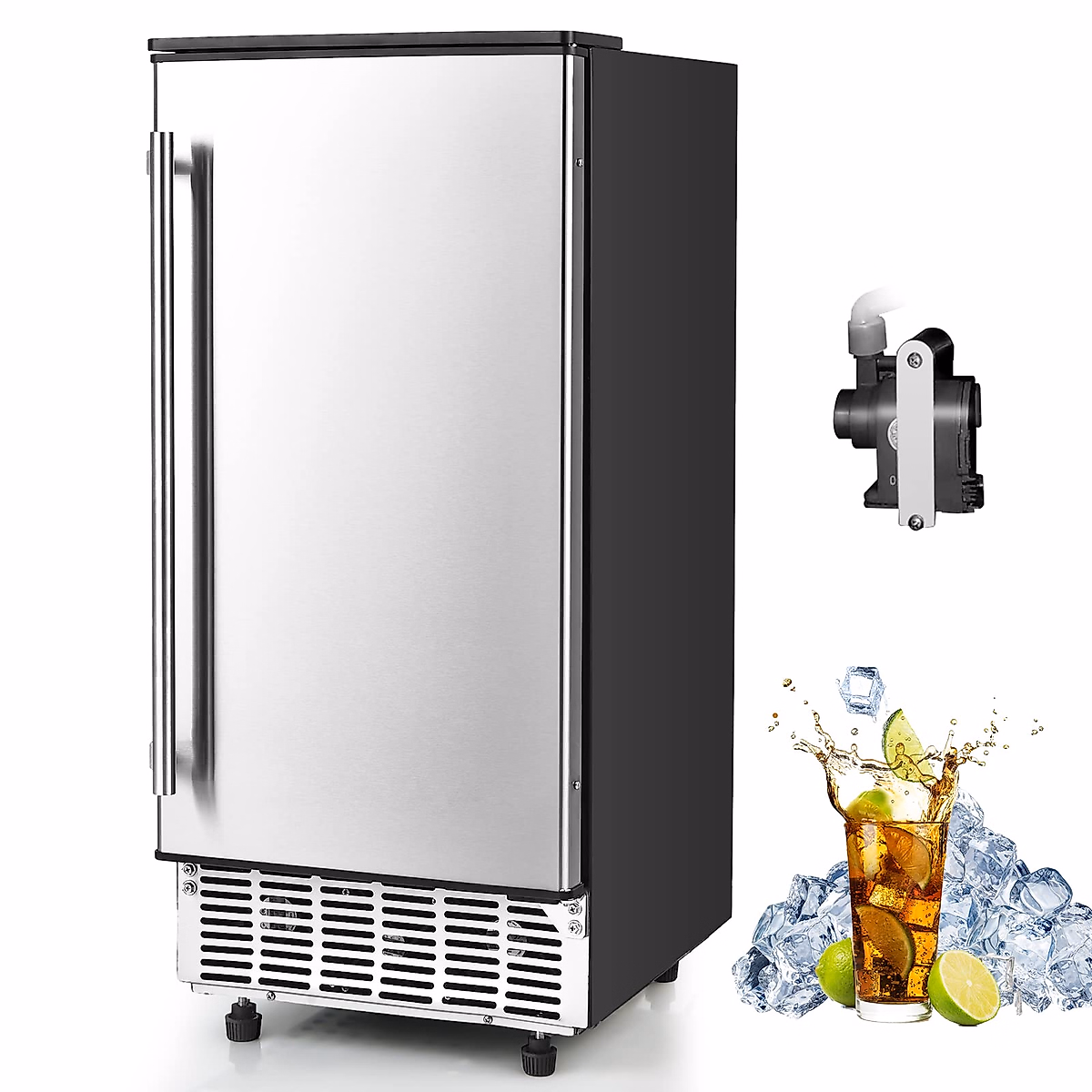 COSTWAY Commercial Ice Maker, 80LBS/24H Freestanding and Under Counter 115V Industrial Ice Machine with Self-Cleaning Function, 24H Timer, LCD Display, Drain Pump, Reversible Door, 25 LBS Ice Bin