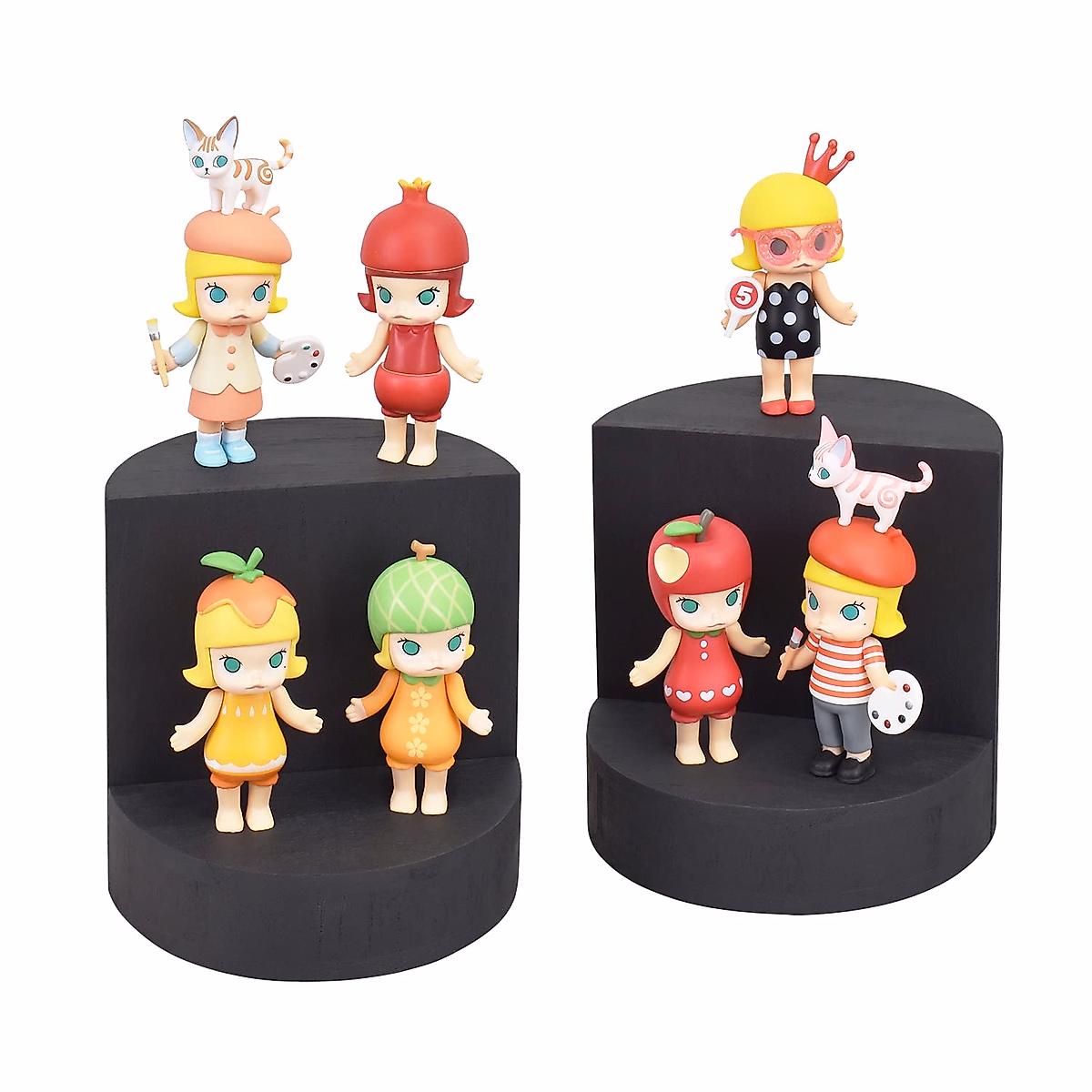 MOOCA 4 Pcs Lightweight Wooden Jewelry Display Riser Set for Bracelets, Earrings, and Necklaces, Multiple Combinations for Countless Display Styles, Black Color