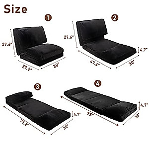 MAXYOYO Bean Bag Bed Folding Sofa Bed Floor Mattress for Adults, Extra Thick and Long Floor Sofa with Faux Fur Washable Cover, Single Floor Couch Bed for Bedroom Living Room, Black, 30x95 Inch