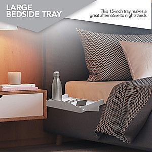 Modern Innovations Bedside Shelf for Bed, College Dorm Room, Bunk Bed Shelf/Caddy for Top Bunk, Clip On Nightstand Tray with Cord and Cup Holder for Table Storage (White)