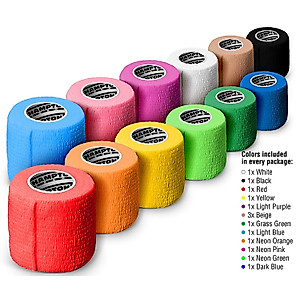 (14-Pack) 2” x 15 FT | Self Adhesive Non Woven Bandage Wrap – Breathable Self Adherent Wrap for Pets - Athletic Elastic Cohesive Bandage for Sports Injury: Ankle, Knee & Wrist Sprains (Rainbow)