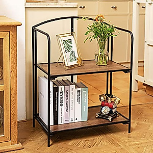 Crofy No Assembly Folding Bookshelf, 2 Tier Black Bookshelf, Metal Book Shelf for Storage, Folding Bookcase for Office Organization and Storage, 12.6 D x 22.44 W x 28.74 H Inches