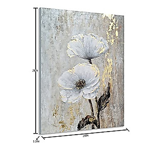 MYBEAUTYWALLA Vertical Flower Oil Painting - Hand Painted Abstract Floral Artwork with Gold Foil - Modern Still Life Pictures for Living Room Hallway Farmhouse Decor