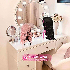 4 Pack Wig Stand Holder, Premium 14.2" Black Portable Collapsible Wig Holder for Multiple Wigs, Durable Wig Stands for Women
