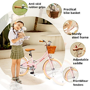 ACEGER Girls Bike with Basket, Kids Bicycle for 3-13 Years, Included Coaster Brake & Caliper Brake, 14 16 18 Inch with Training Wheels, 20 Inch with Kickstand but no Training Wheels