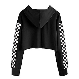 Imily Bela Kids Crop Tops Girls Hoodies Cute Plaid Long Sleeve Fashion Sweatshirts Black