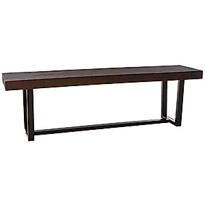 Walker Edison Industrial Farmhouse Wood Entryway Dining Bench Kitchen Table Set Dining Chairs, 60 Inch, Brown