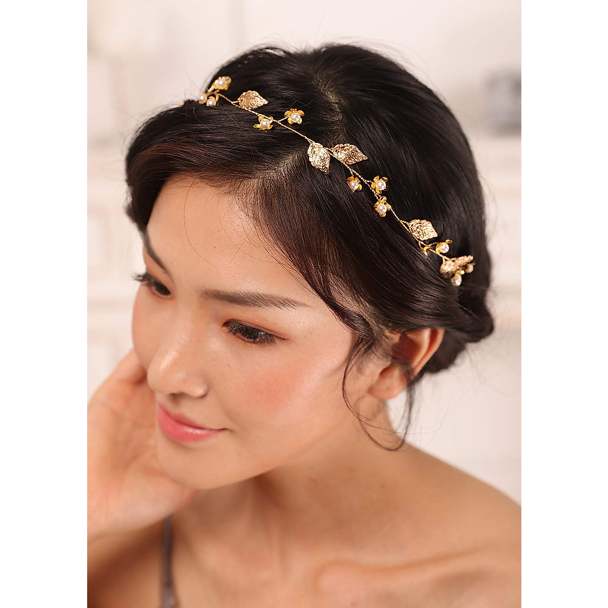 Kercisbeauty Gold Leaf Headband for Women Wedding Bridal Boho Hair Piece Dainty Hair Accessories for Special Occasion