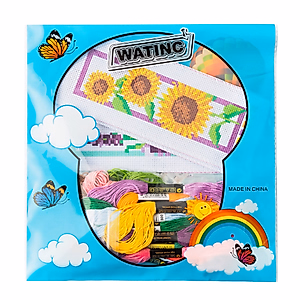 WATINC 3Pcs Cross Stitch Bookmark Kits Flower Patterns DIY Stamped Embroidery Bookmarks for Beginners Tulip Sunflower Lavender Needlepoint Starter Kits Craft Supplies Handmade Gifts for Book Lovers