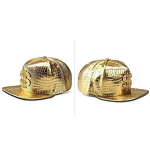 Hip Hop Hat,Flat-Brimmed Hat,Rock Cap,Adjustable Snapback Hat for Men and Women (Gold)