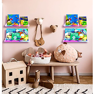 YMVV 15 inches Rainbow Iridescent Acrylic Floating Bookshelves, Clear Holographic Wall Mounted Shelf 2 Packs, Kids Room Wall Bookshelves Display Book Shelf