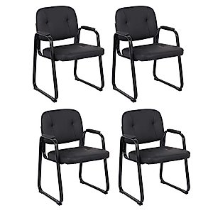 CLATINA Office Reception Guest Chair with Bonded Leather Padded Arm Rest Modern Style for Waiting Conference Room Black 4 Pack