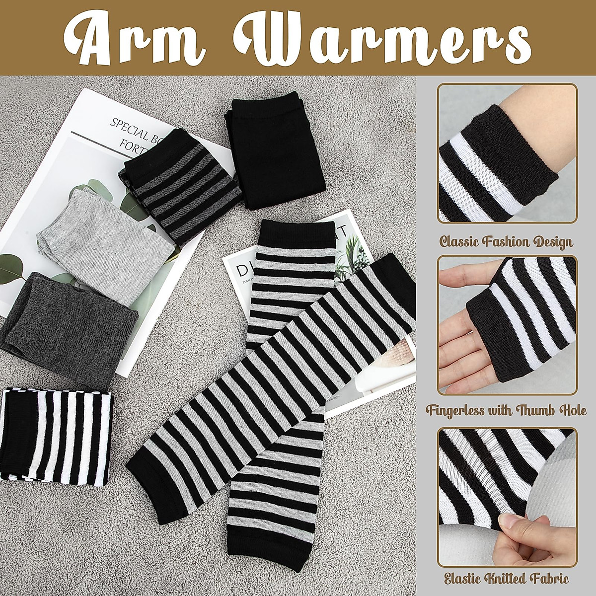 Amandir Long Fingerless Gloves for Women Arm Warmers Knit Thumbhole Stretchy Gloves