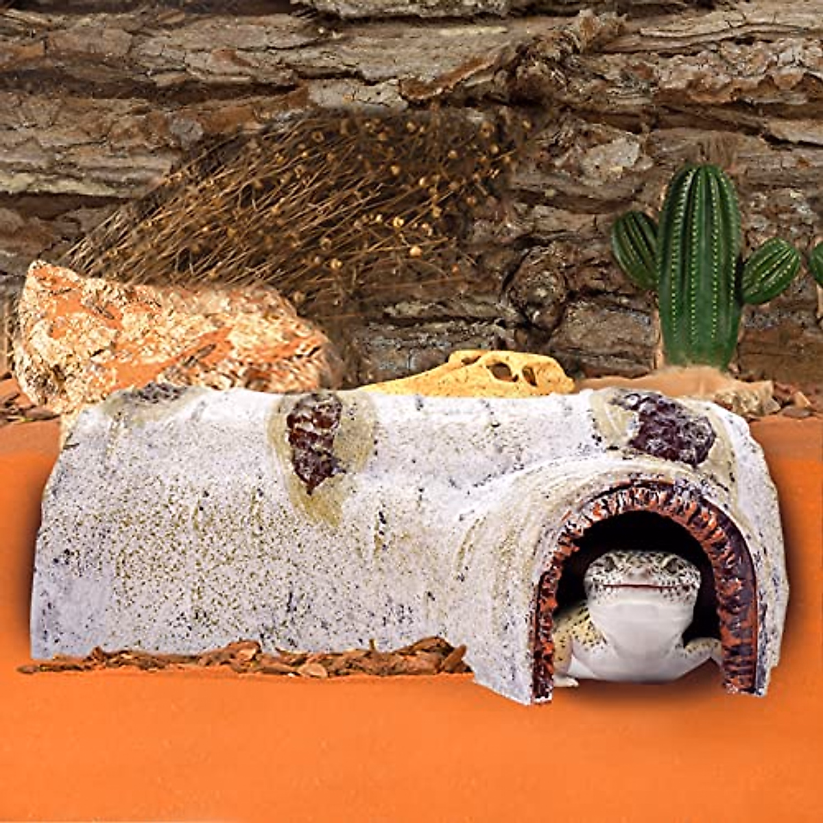 Aufeeky Reptile Hides and Caves, Reptile Hide Birch Tree Bark Trunk, Gecko Hides and Caves for Snake Leopard Gecko Ball Python Bearded Dragon Tortoise Turtle