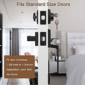 Tionzion Front Door Handle, Single Cylinder Handleset with Deadbolt and Lever Door Handles for Exterior Door, Reversible for Right and Left-Handed, Entry Door Lock Set Matte Black Finish