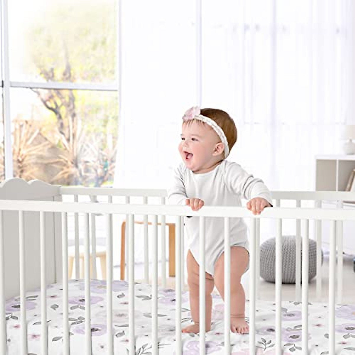 Sweet Jojo Designs Lavender Purple, Pink, Grey and White Baby or Toddler Fitted Crib Sheet for Watercolor Floral Collection - Rose Flower