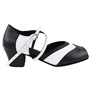 Very Fine Ladies Ballroom Salsa Latin Practice Dance Shoes C6035 & 2008 Black & White Leather Low Heel Comfortable (C6035 Black & White Leather 1.6" Cuban Heel, Numeric_6)