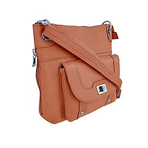 Concealed Carry Gun Purse - Twist Lock Pocket Crossbody Bag by Roma Leathers (Light Brown)