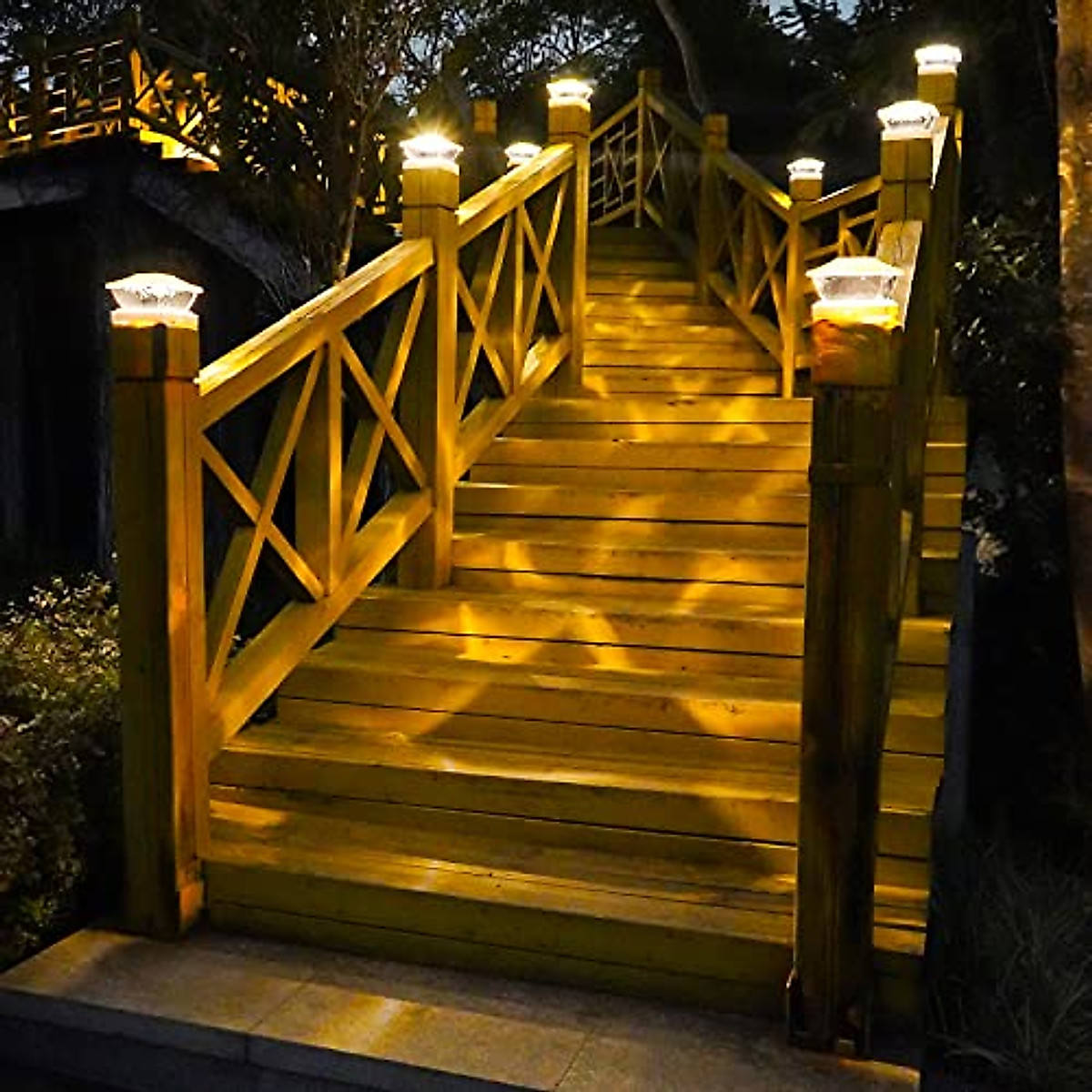 Solar Post Cap Lights Outdoor: 8 Pack Bright 2 Modes LED Solar Fence Deck Lights for 3.5x3.5 4x4 4.5x4.5 5x5 Wooden Posts, IP65 Waterproof Solar Powered Lights for Garden Porch Patio Step Decorations