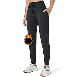 ZUTY Women's High Waisted Fleece Lined Joggers Water Resistant Sweatpants Hiking Running Winter Thermal Pants with Pockets Black S