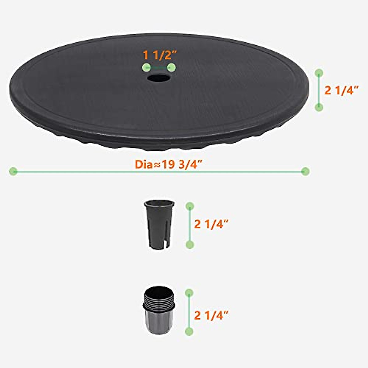 20" Patio Umbrella Table Tray, Outdoor Adjustable Umbrella Table with Umbrella Hole, Portable Round Table Top for Beach Patio Garden Swimming Pool,Black