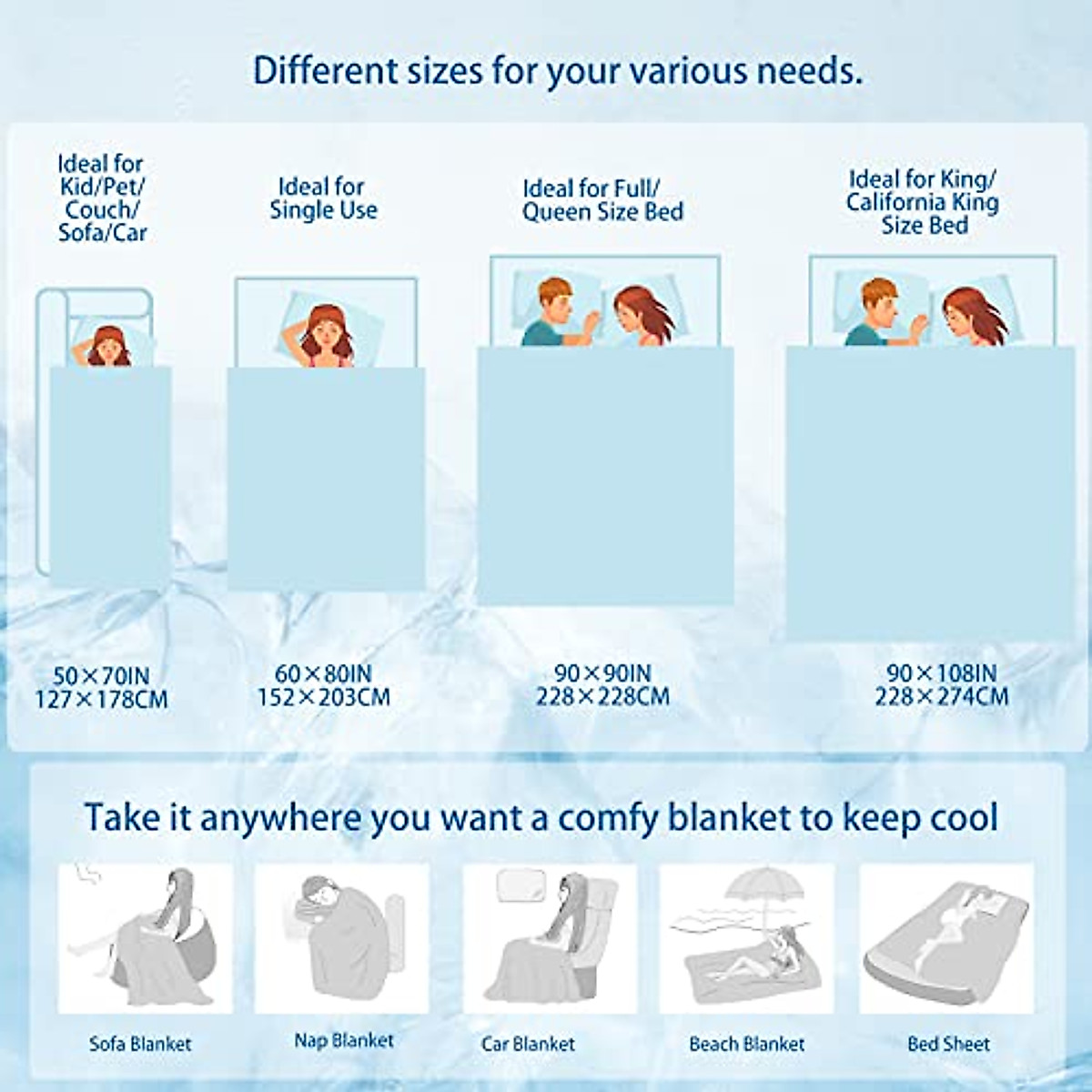 OIGAE Cooling Blanket for Hot Sleepers – Thin Summer Cooling Blanket Twin Size, Q-Max >0.5 Lightweight Cooling Throw Blanket for Bed, Couch, or Sofa – Snowflake Cool Blankets, (Blue, 60" x 80")