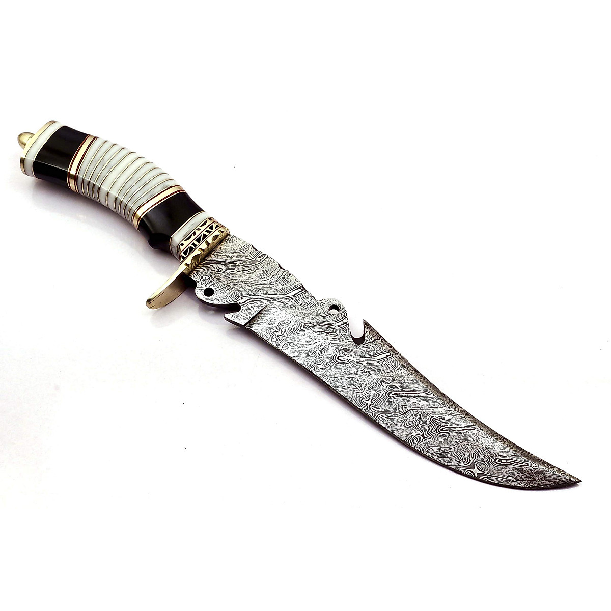 Skokie Knives Custom Hand Made Damascus Steel Hunting Fixed Blade Knife Handle Camel Bone with Brass Spacer