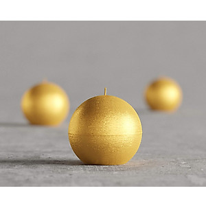 Set of 3 Sphere Ball Candles 3" Unscented Handpoured for Weddings, Home Decoration, Church, Restaurant, Spa, Smokeless Cotton Wick - Gold