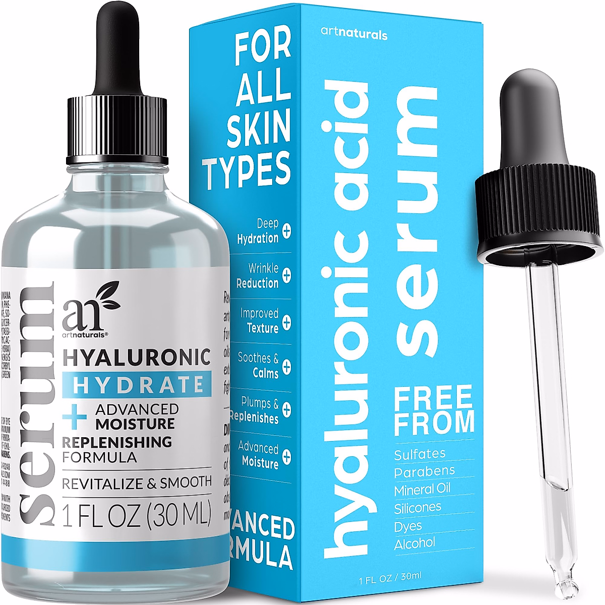 ArtNaturals Hyaluronic Acid Serum (1 Fl Oz / 30ml) - Anti- Aging Facial Serum, Natural Moisturizer w/Vitamin C Serum & Vitamin E - for Skin Care - Reduce Wrinkles & Dark Spots for Brightening Face