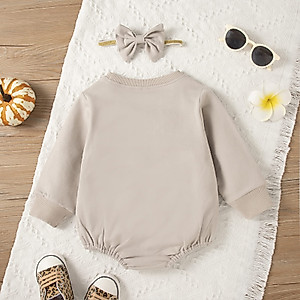 DREAM BUS Newborn Baby Girl Clothes Sweatshirt Long Sleeve Oversized Romper Toddler Girl Fall Winter Sweater With Headband(Gray,0-6months)