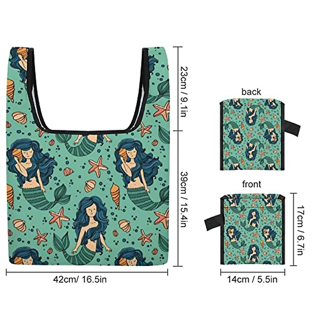 Cute Mermaid Secret Printed Reusable Grocery Bag with Handle Foldable Shopping Tote Bags Portable for Supermarket Camping