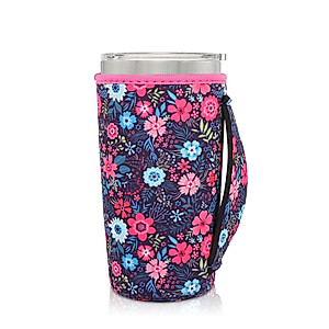Neoprene Insulated Sleeves Cup Cover Holder Compatible with 20oz Tumbler Cup, 20oz YETI Rambler, SUNWILL, RTIC, Trenta, Most iced coffee cups (Flower meadow)