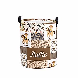 Cool Cowboy Western Personalized Laundry Basket,Custom Name Collapsible Waterproof Laundry Hamper Storage Bins with Handle for Clothes,Toys Nursery