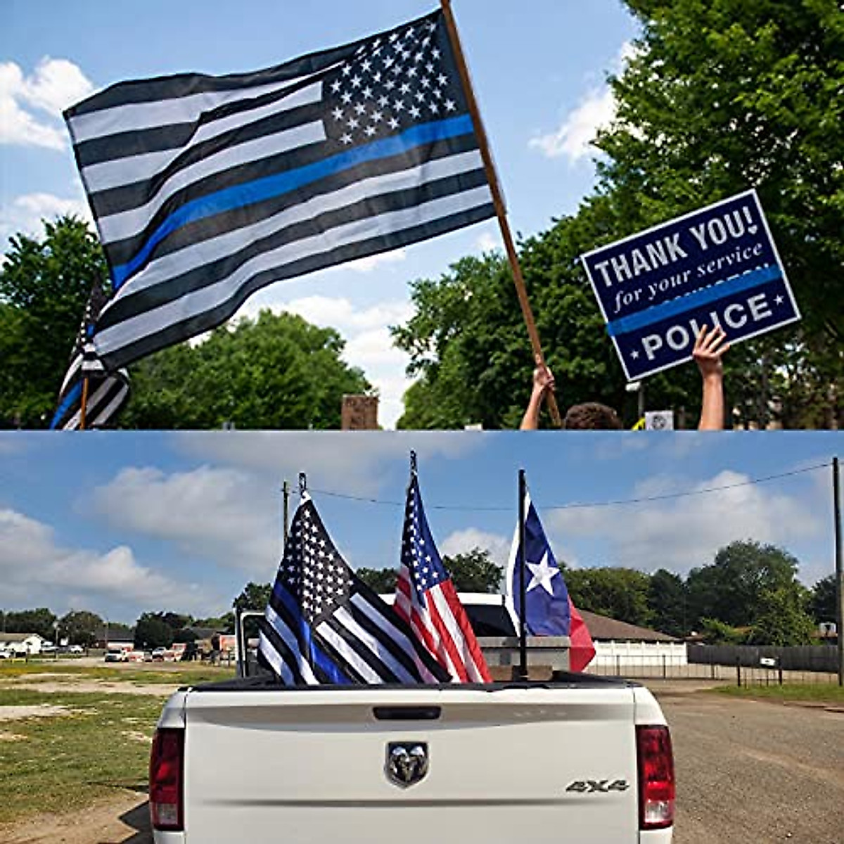 TOPFLAGS Thin Blue Line Flag 3x5 Outdoor Police Flag 3x5 Feet Made in USA Back the Blue Flags Embroidered Stars and Sewn Stripes Blue Lives Matter Support First Responders