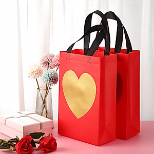 48 Pcs Red Gift Bag with Shiny Gold Heart Print Reusable Gift Bags with Handles Non Woven Red Tote Bag for Wedding Birthday Bridal Shower Engagements Party Anniversaries, 8 x 12 x 4 Inch(null)
