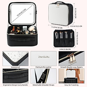 ZhenGuiRu Makeup Bag with LED Mirror, Portable Makeup Artist Organizer Case with Lighted Mirror, Travel Makeup Bag for Cosmetic Brush Holder Storage, White Makeup Bag Gift for Women