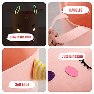 HOMBYS Glow in The Dark Bunny Hamper-Kids Laundry Basket, Large Cute Design Storage Bin for Toys& Clothes, Dinosaur Room Decor for Boys&Girls, Laundry Hamper with Handles, Durable-16"x14"x14"